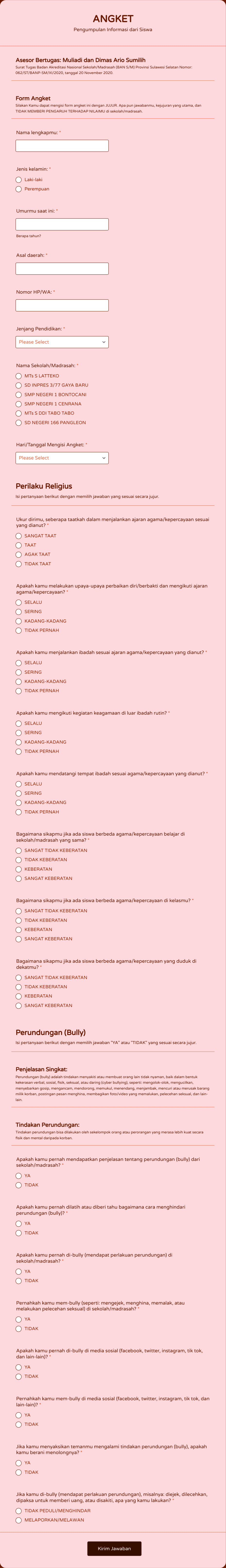 Form Angket Siswa Template Formulir | Jotform