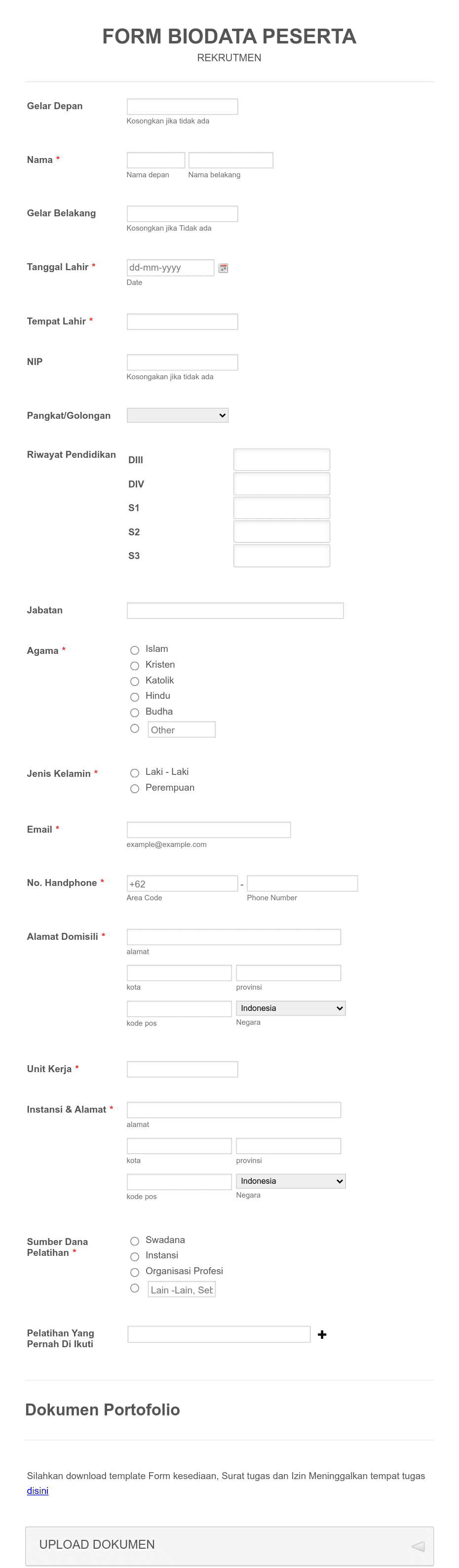 form biodata rekrutmen Template Formulir | Jotform