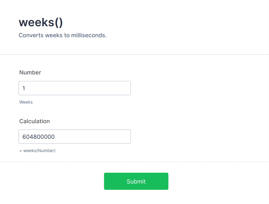 Form Calculation: Math Function Reference - weeks() Form Template | Jotform