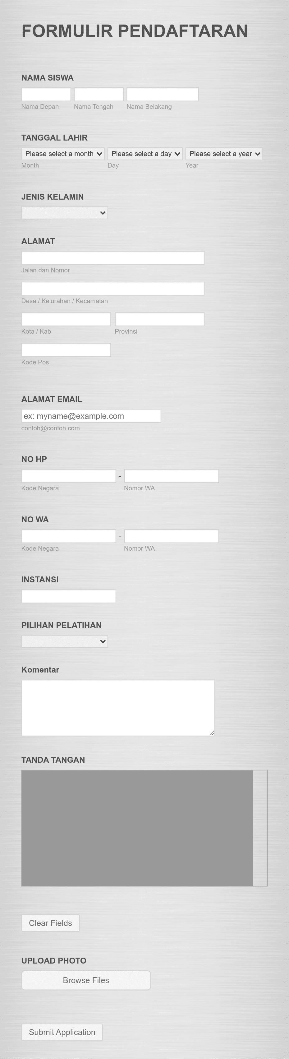 Form Registrasi Template Formulir | Jotform