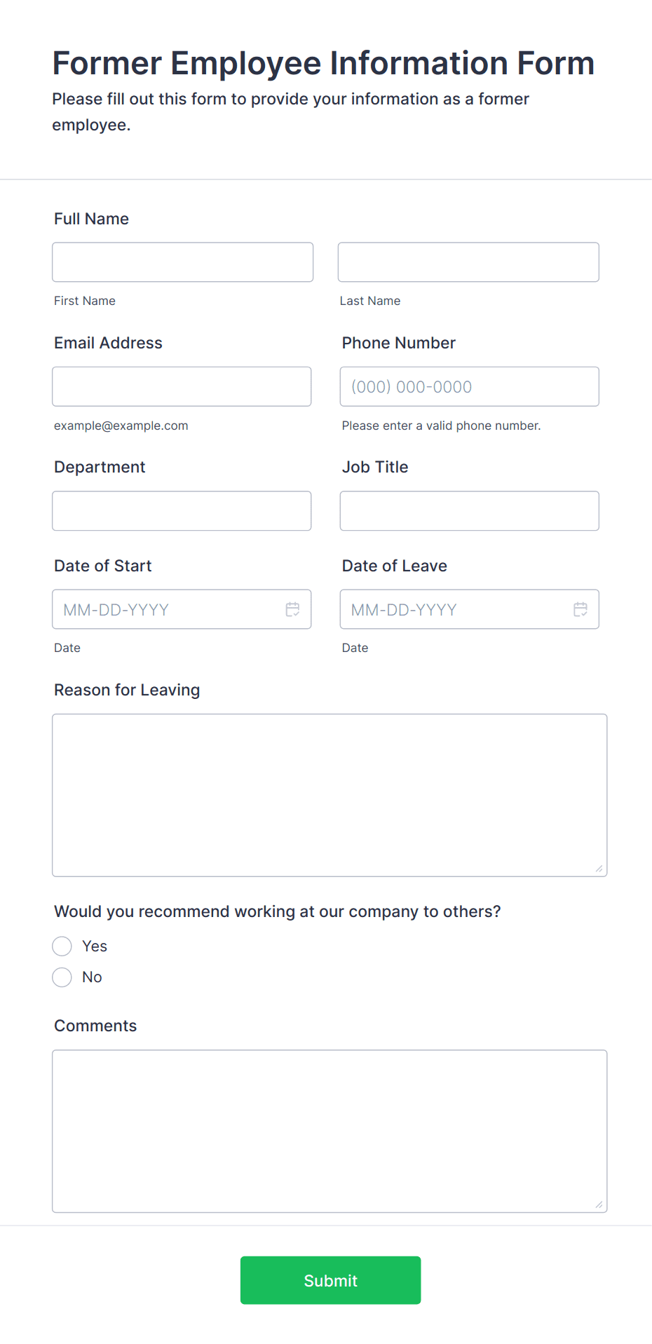 Former Employee Information Form Template | Jotform