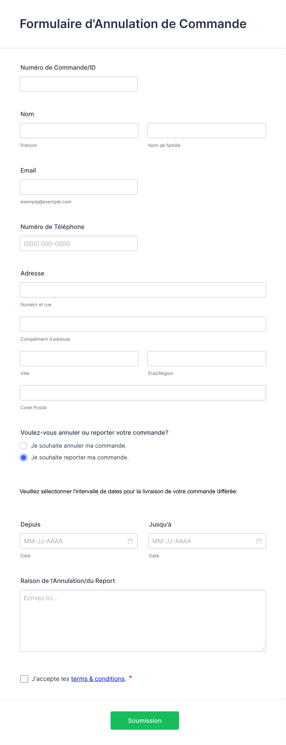 Formulaire d' Annulation de Commande Modèle du formulaire | Jotform
