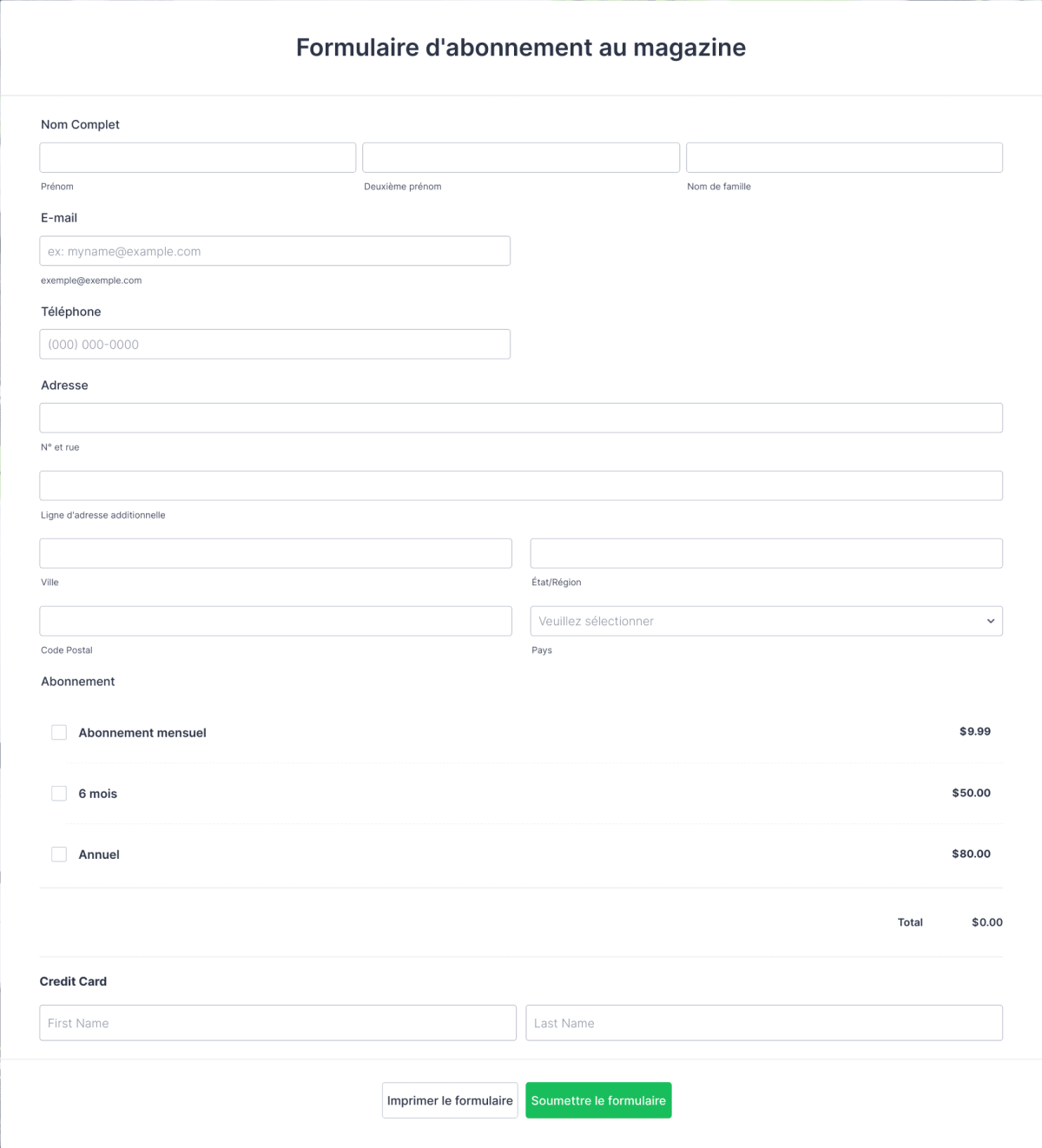 Formulaire d'abonnement au magazine Modèle du formulaire | Jotform