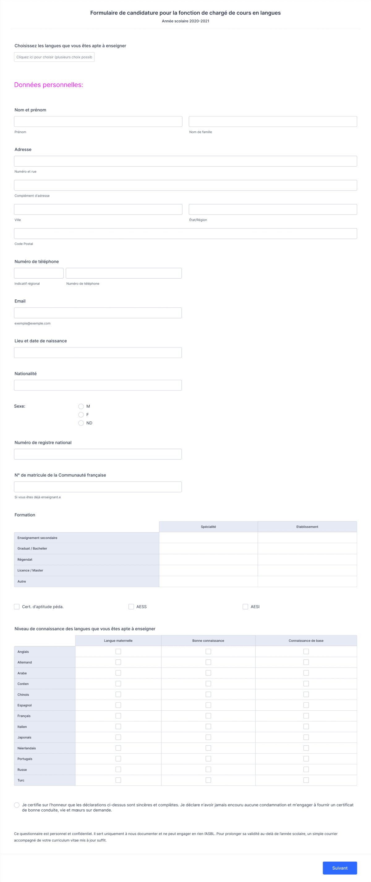 Formulaire de candidature Modèle du formulaire | Jotform