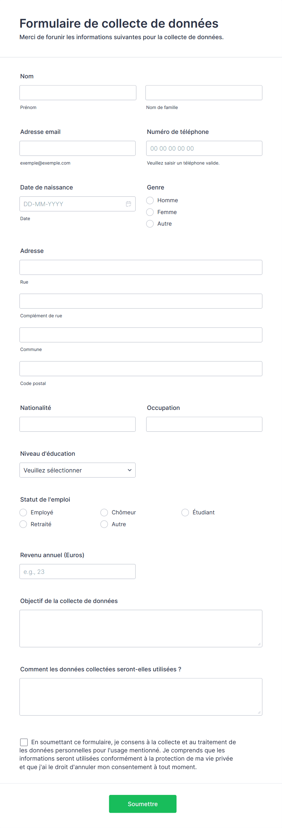 Formulaire de collecte de données Modèle du formulaire | Jotform