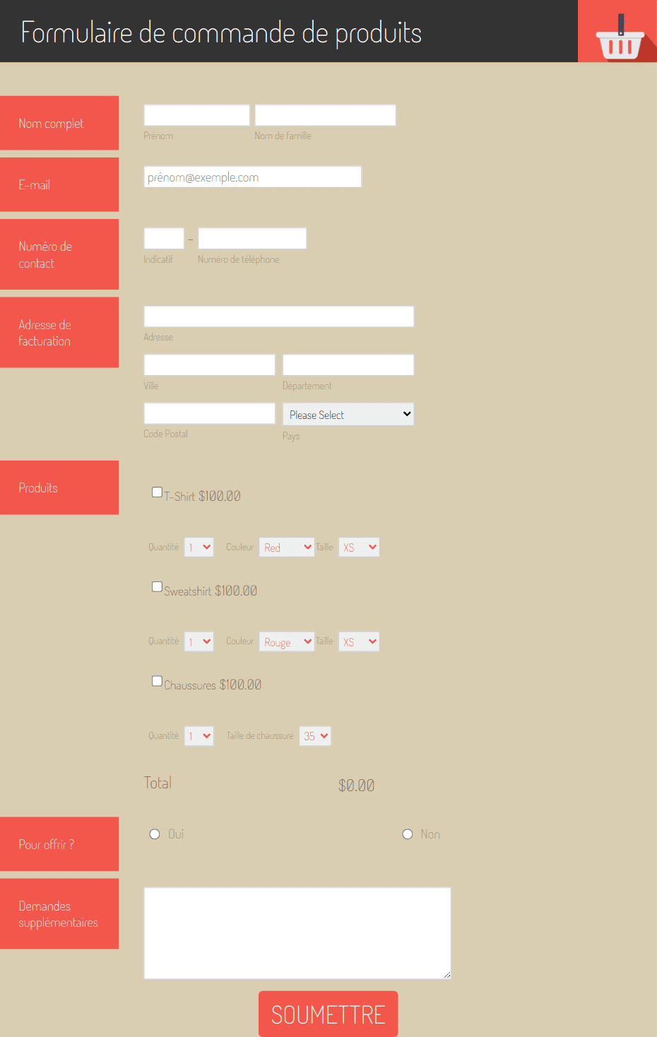 Formulaire de commande de produits Modèle du formulaire | Jotform
