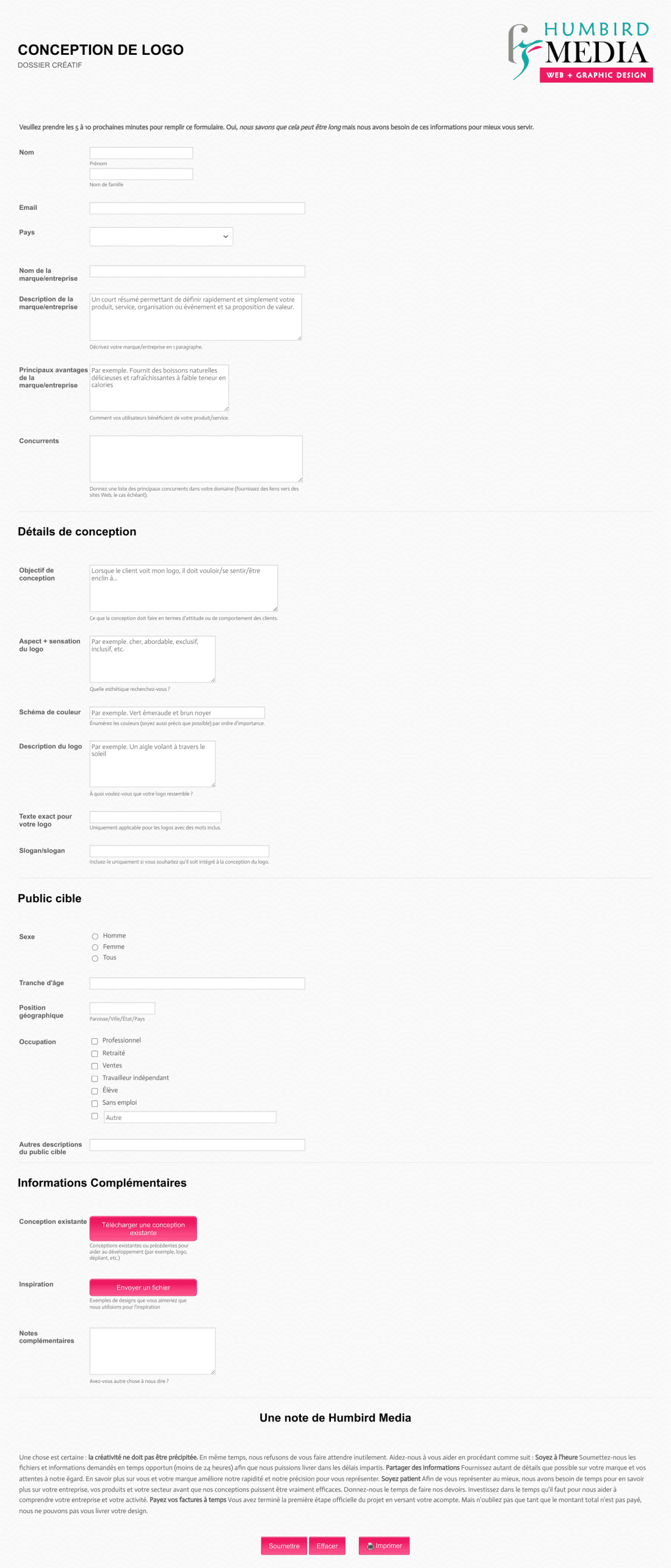 Formulaire de demande de création de logo Modèle du formulaire | Jotform