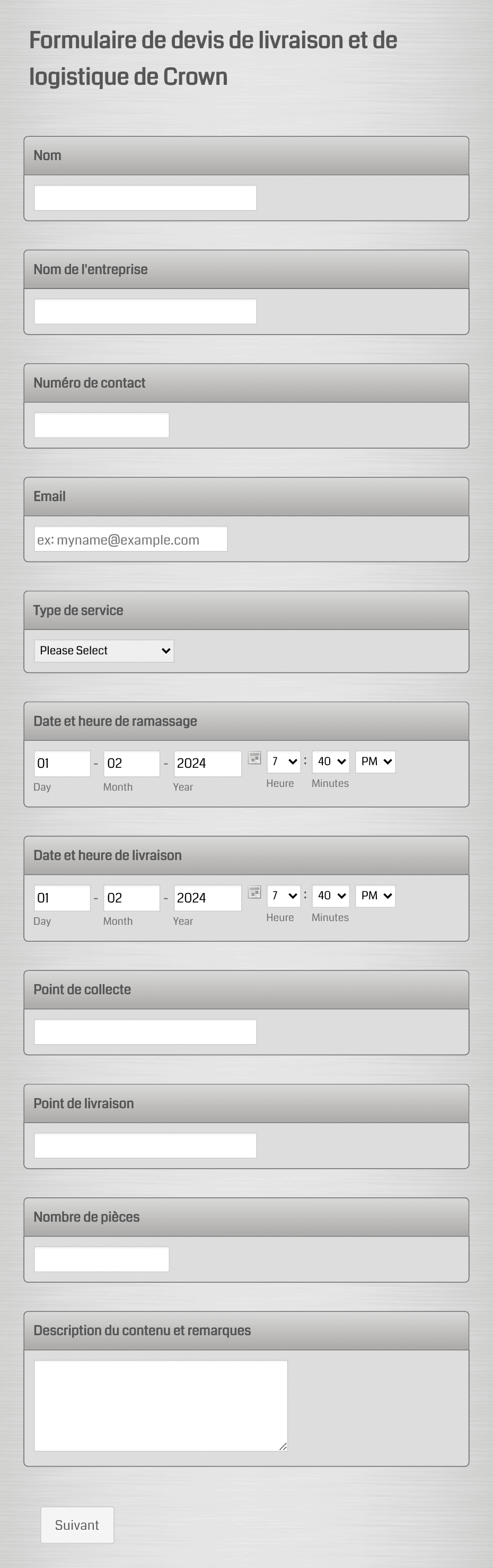 Formulaire de devis de livraison Modèle du formulaire | Jotform