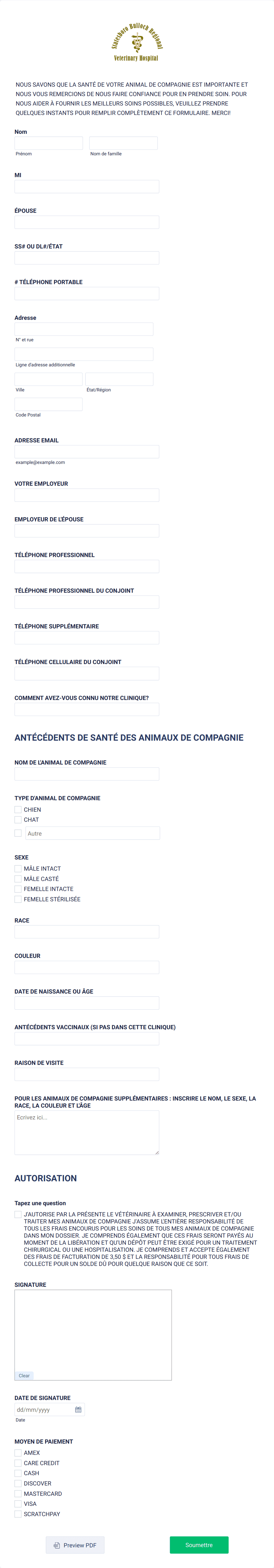 Formulaire De Nouveau Client Vétérinaire Modèle Du Formulaire Jotform