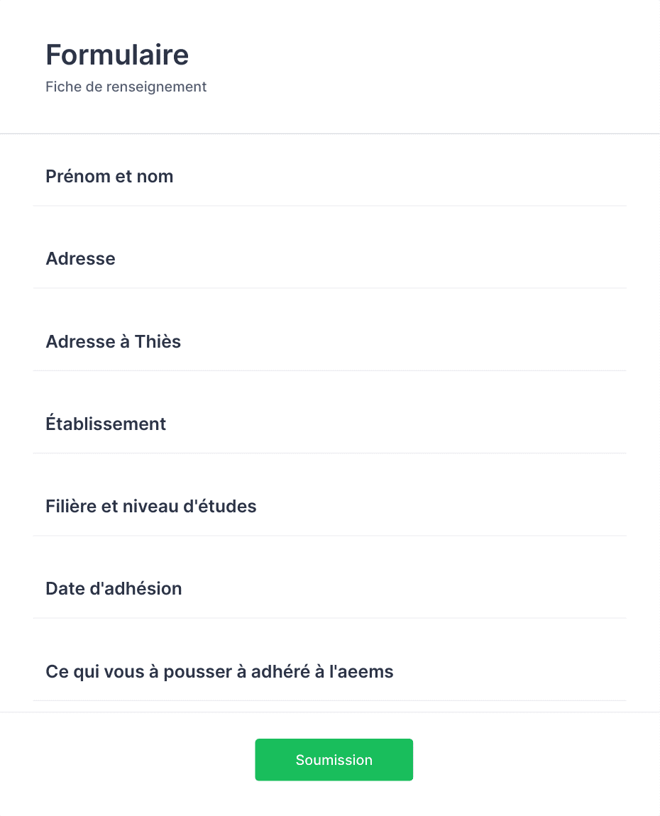 Formulaire de renseignements Modèle du formulaire | Jotform