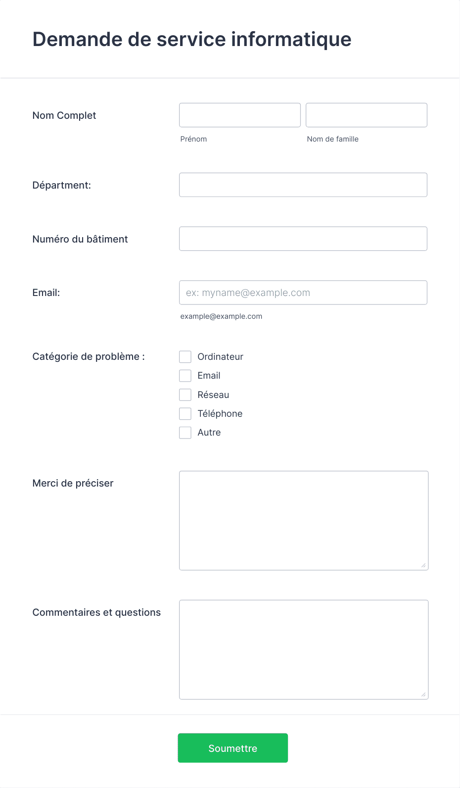Formulaire de Demande de service informatique Modèle du formulaire ...