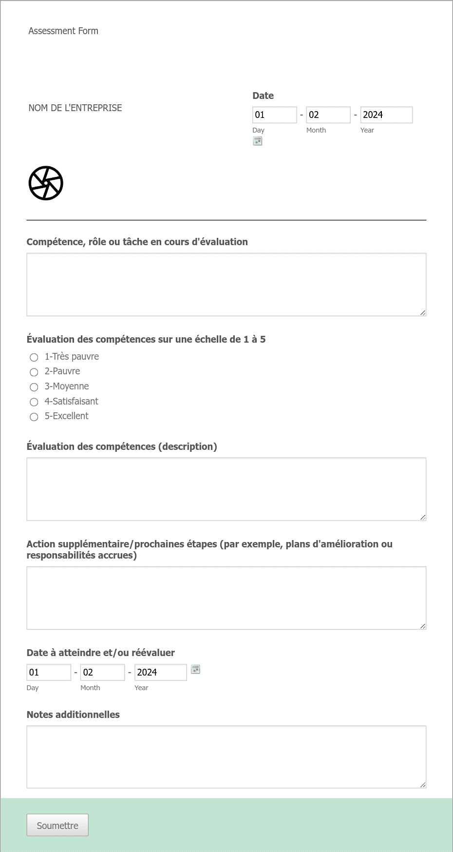 Formulaire Dévaluation Modèle Du Formulaire Jotform