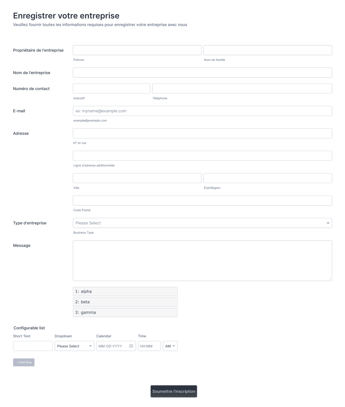 Formulaire d'inscription d'entreprise. Modèle du formulaire | Jotform