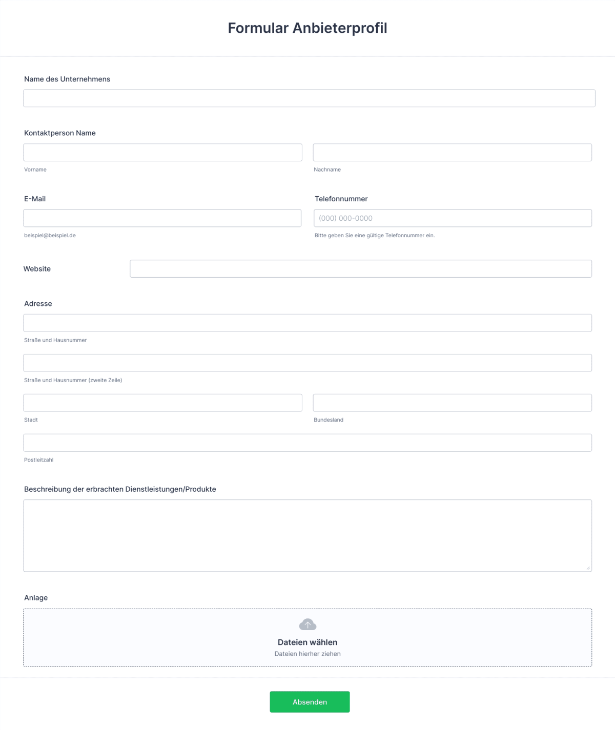 Formular Anbieterprofil Formularvorlage | Jotform