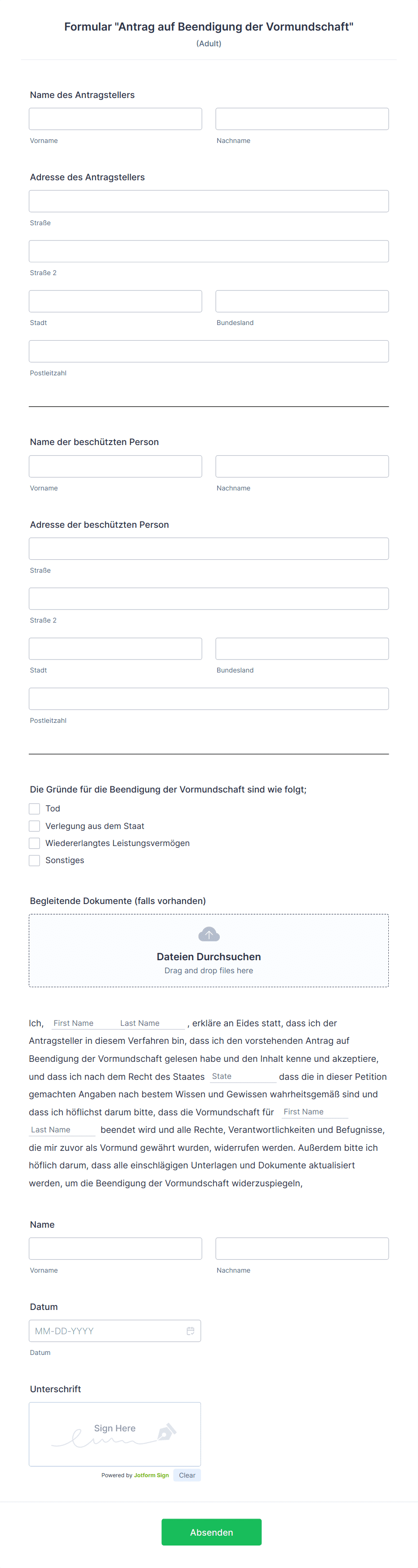 Formular "Antrag auf Beendigung der Vormundschaft" Formularvorlage ...