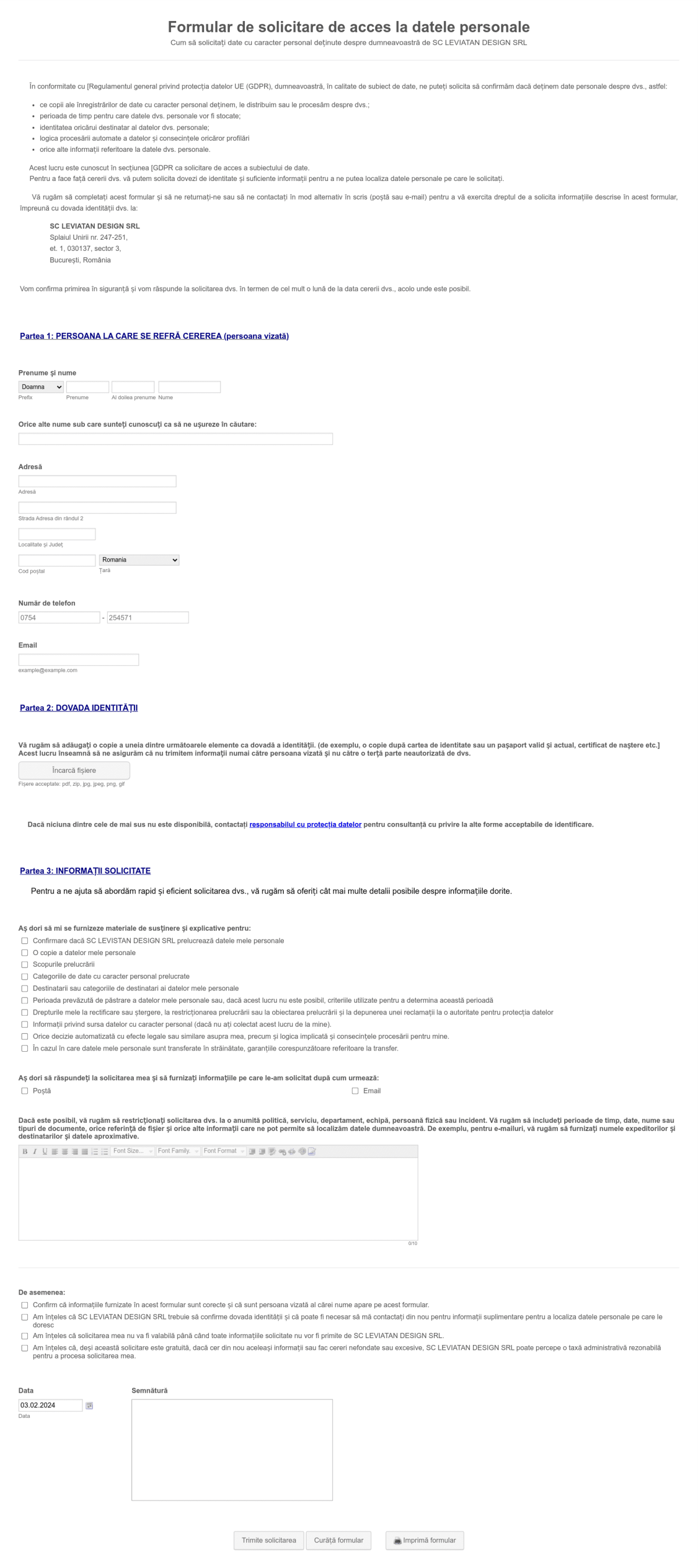Formular de solicitare de acces la datele personale-L... Form Template ...