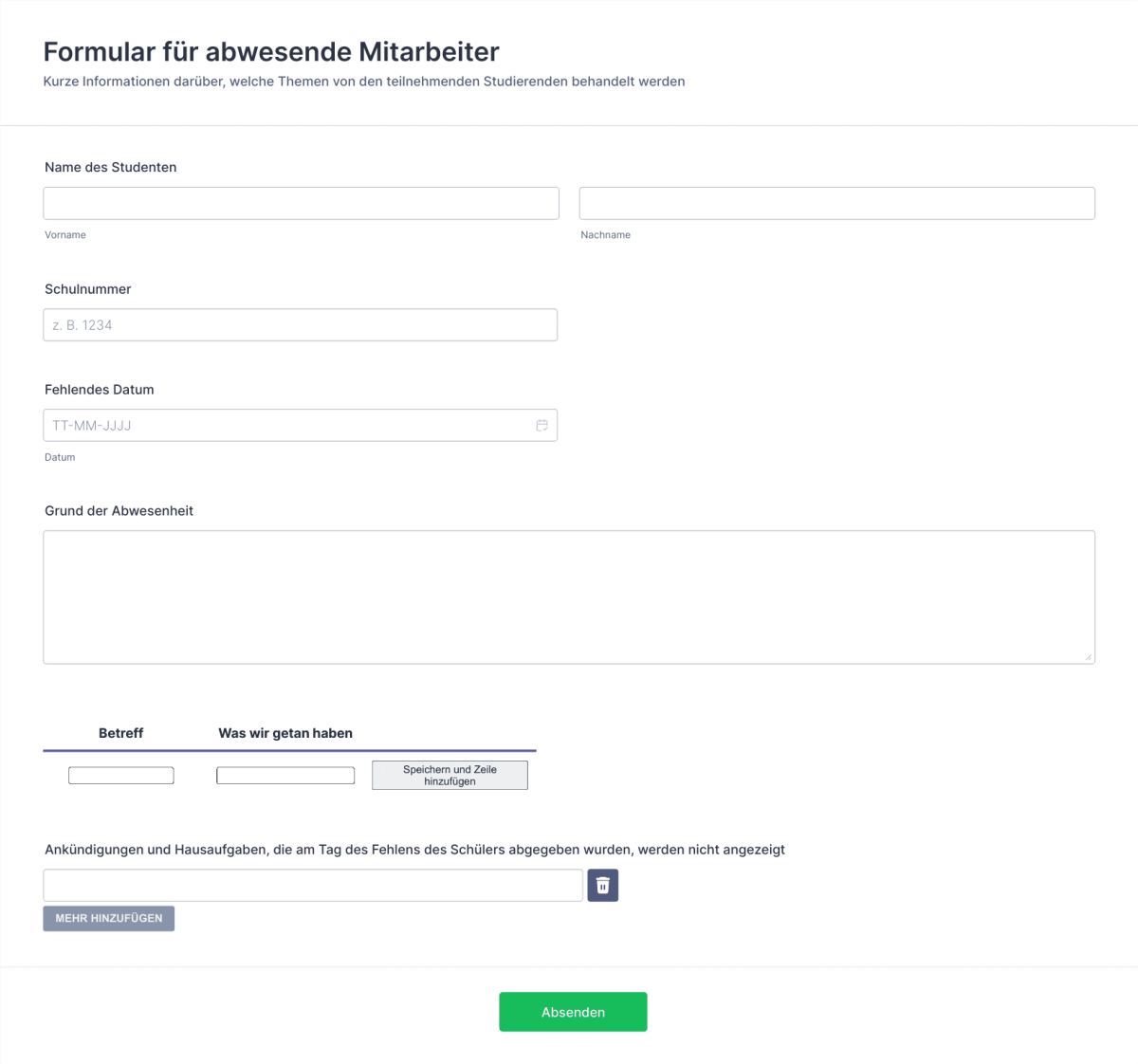 Formular für abwesende Mitarbeiter Formularvorlage | Jotform