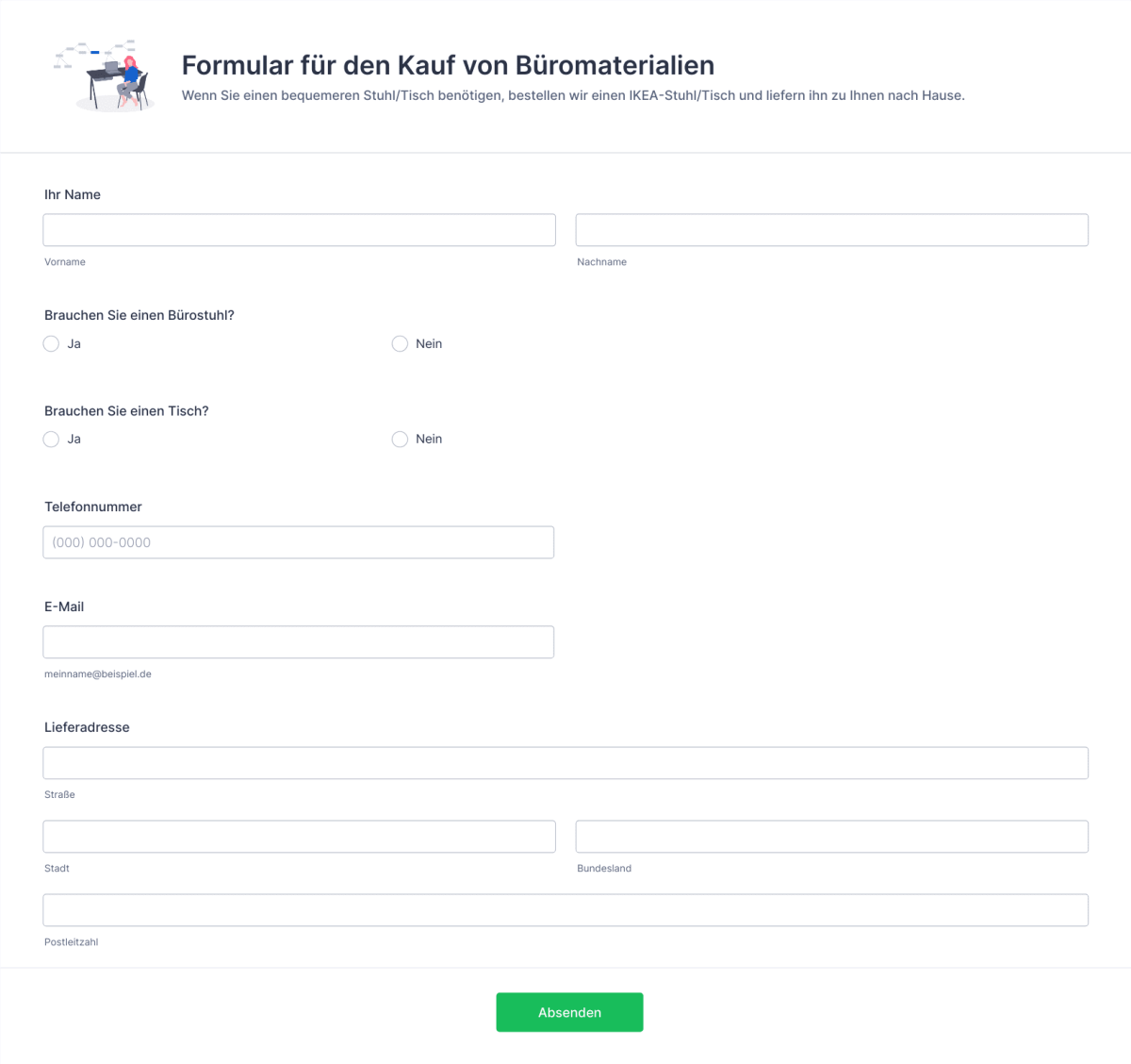 Formular für den Kauf von Büromaterialien Formularvorlage | Jotform