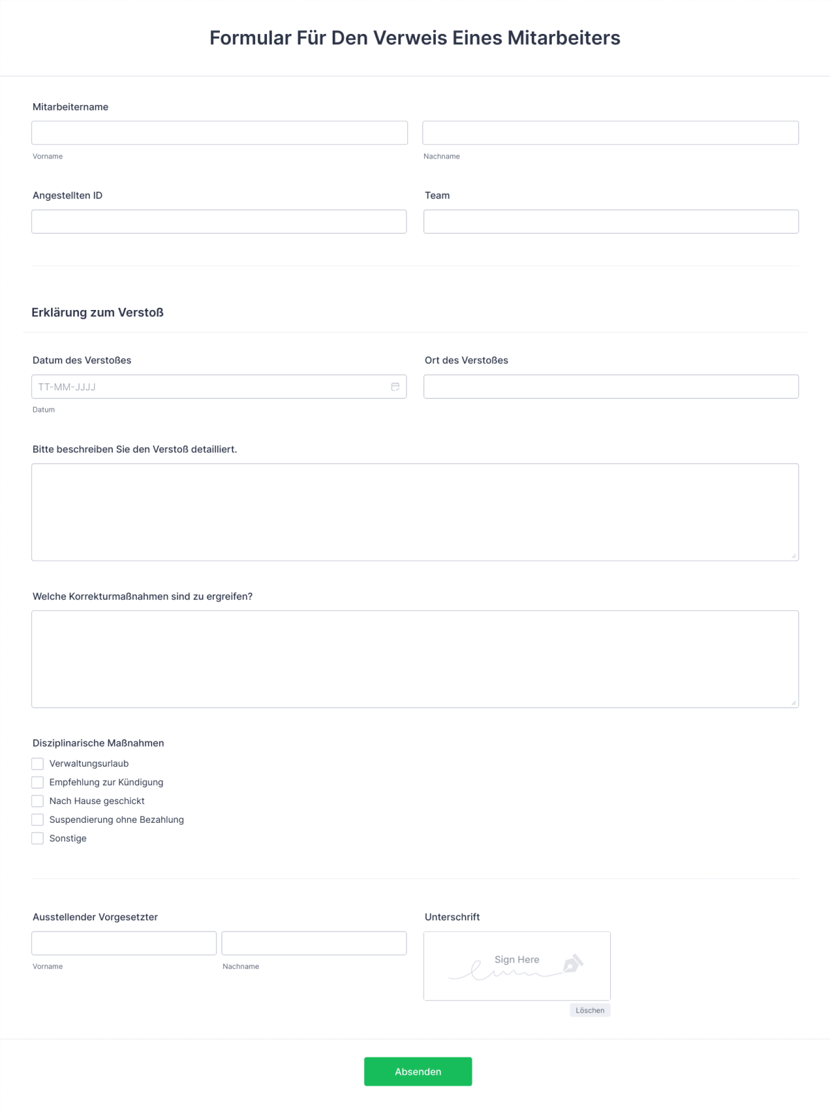 Formular Für Den Verweis Eines Mitarbeiters Formularvorlage | Jotform