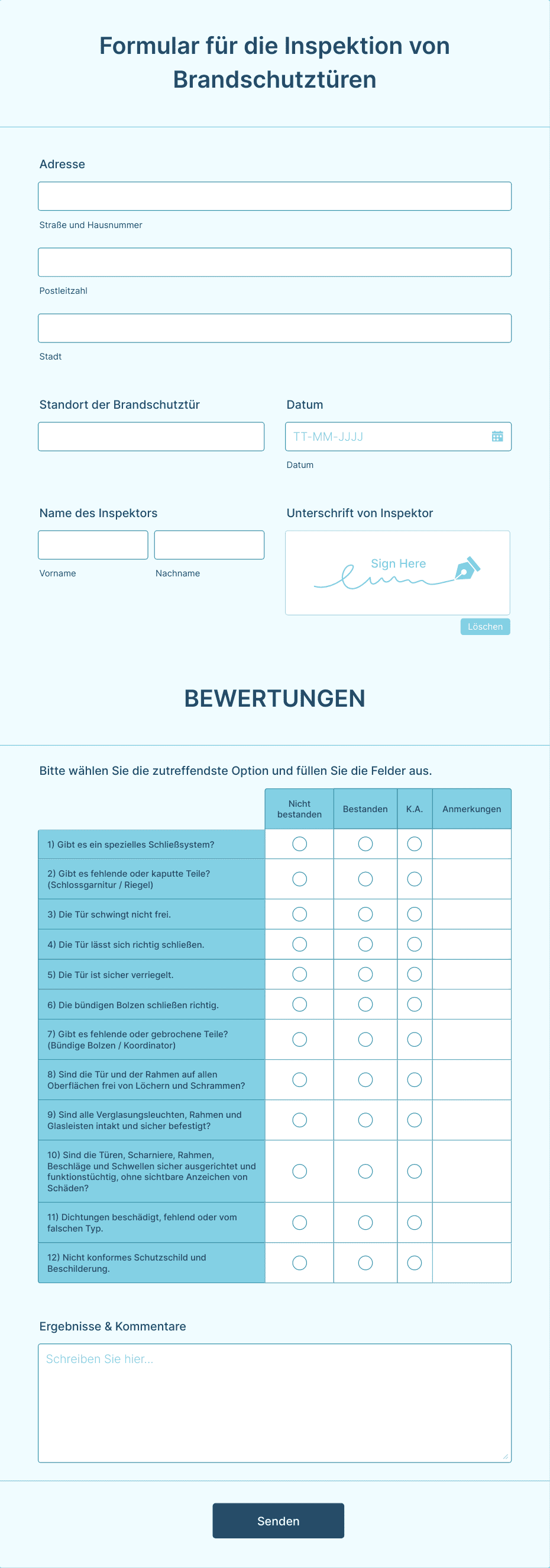 Formular für die Inspektion von Brandschutztüren Formularvorlage | Jotform