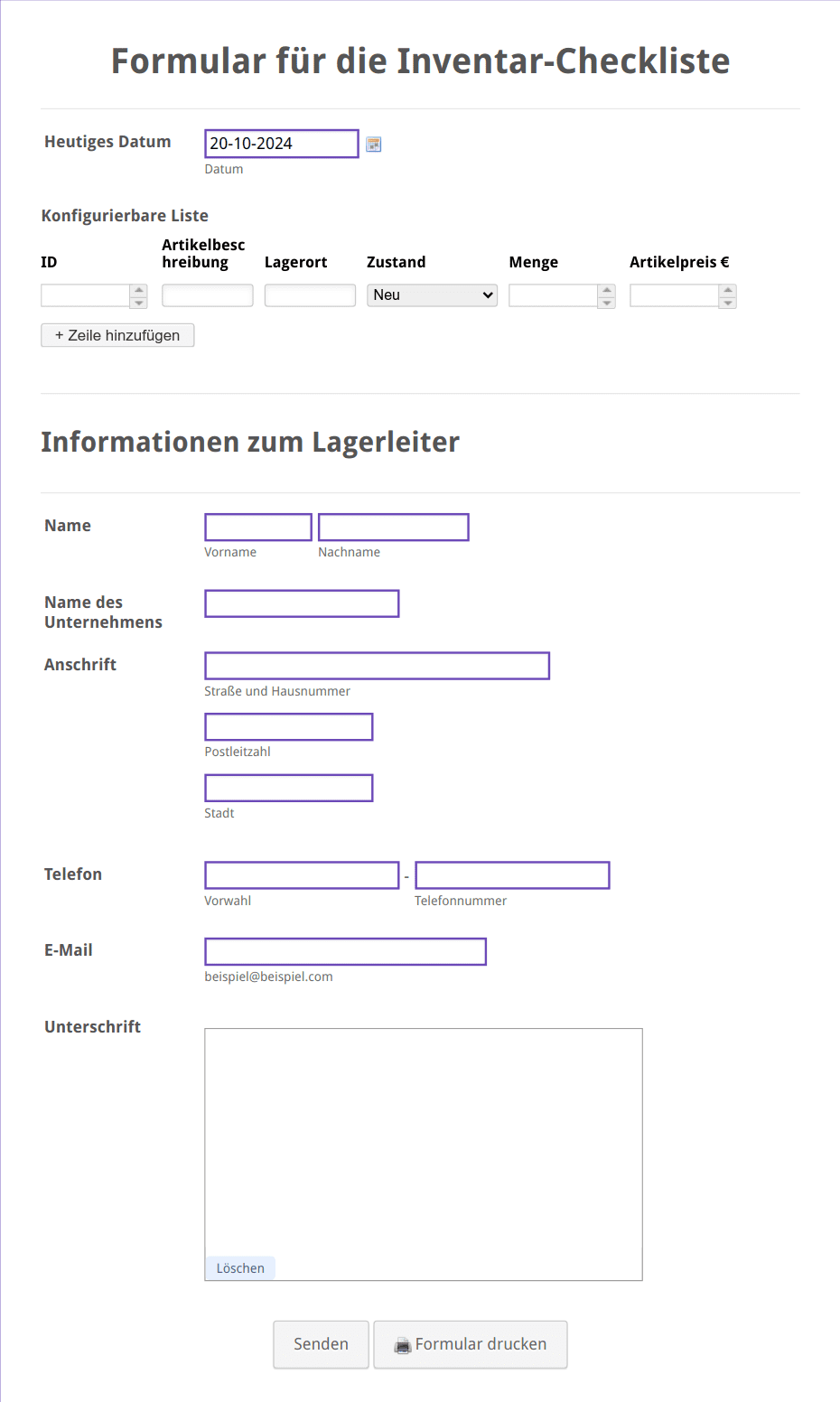 Formular für die Inventar-Checkliste Formularvorlage | Jotform