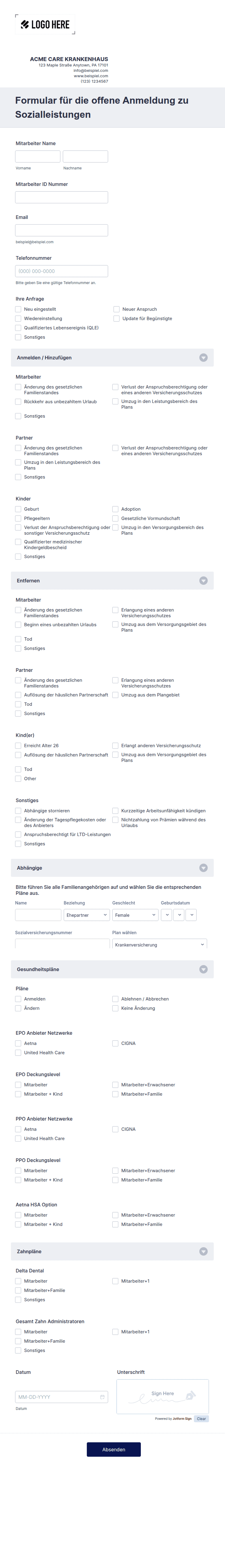 Formular für die offene Anmeldung zu Sozialleistungen Formularvorlage ...