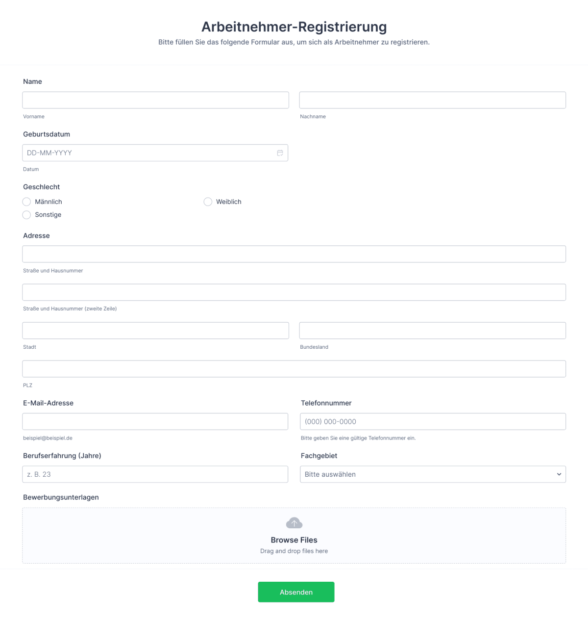 Formular für die Registrierung von Arbeitnehmern Formularvorlage | Jotform