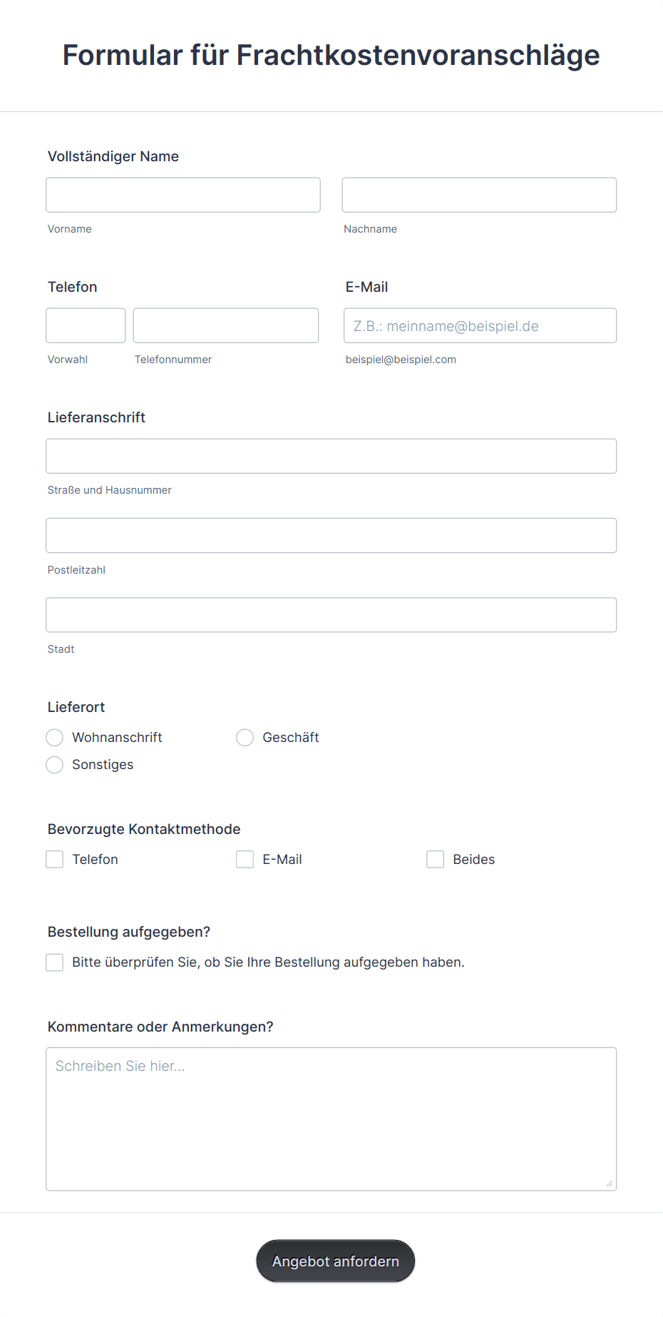 Formular für Frachtkostenvoranschläge Formularvorlage | Jotform