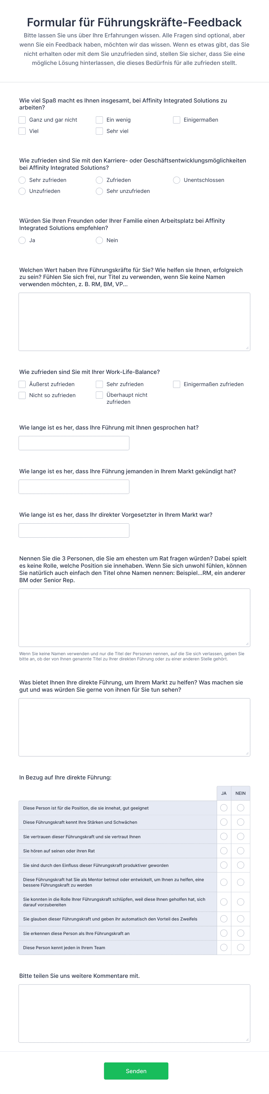 Formular für Führungskräfte-Feedback Formularvorlage | Jotform