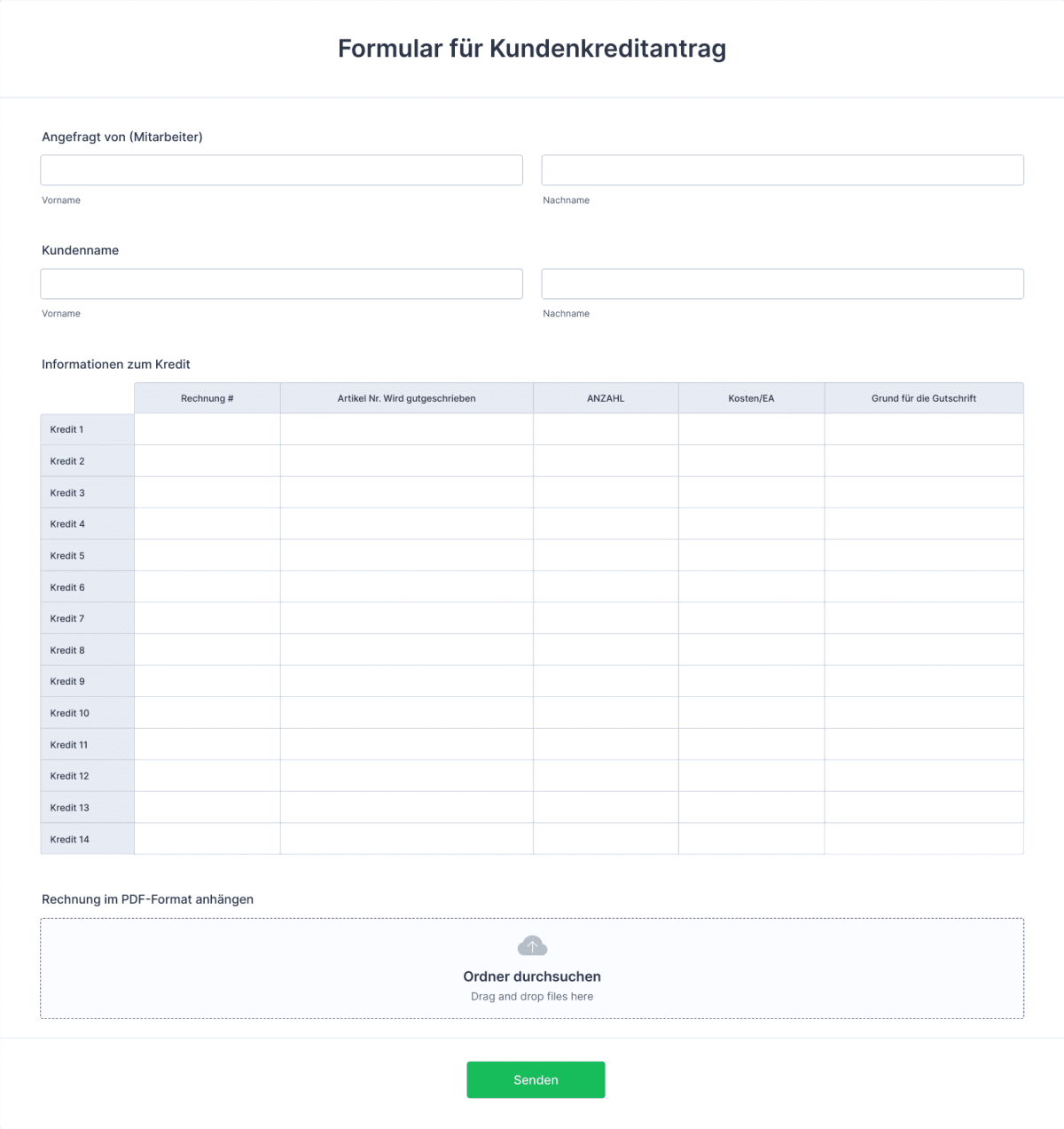 Formular für Kundenkreditantrag Formularvorlage | Jotform