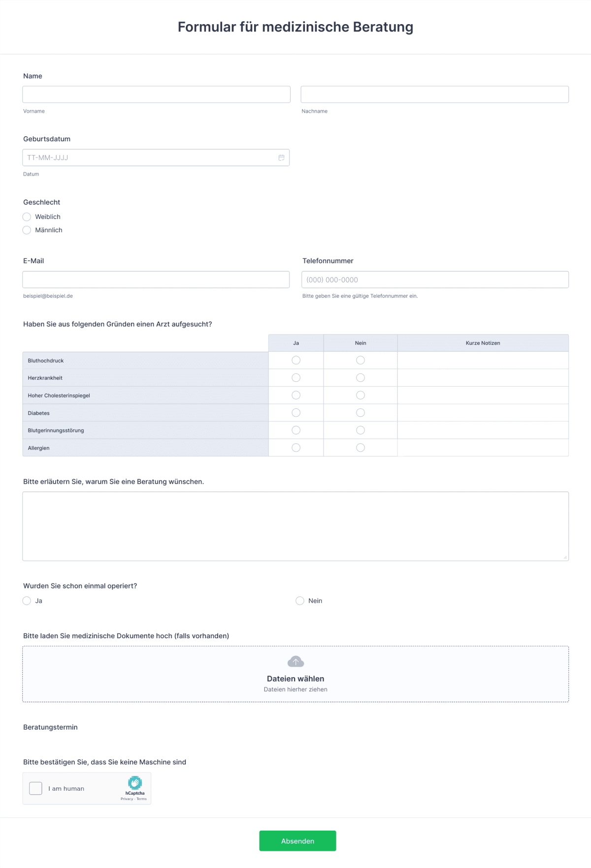Formular für medizinische Beratung Formularvorlage | Jotform