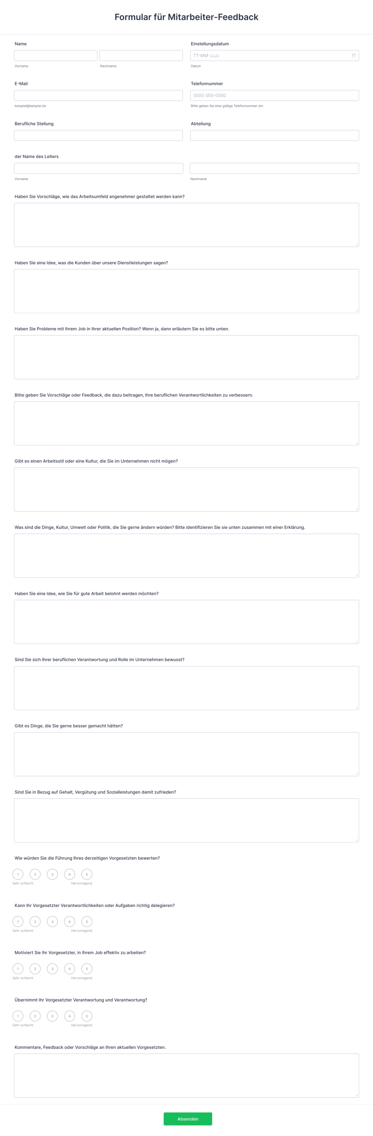 Formular für Mitarbeiter-Feedback Formularvorlage | Jotform