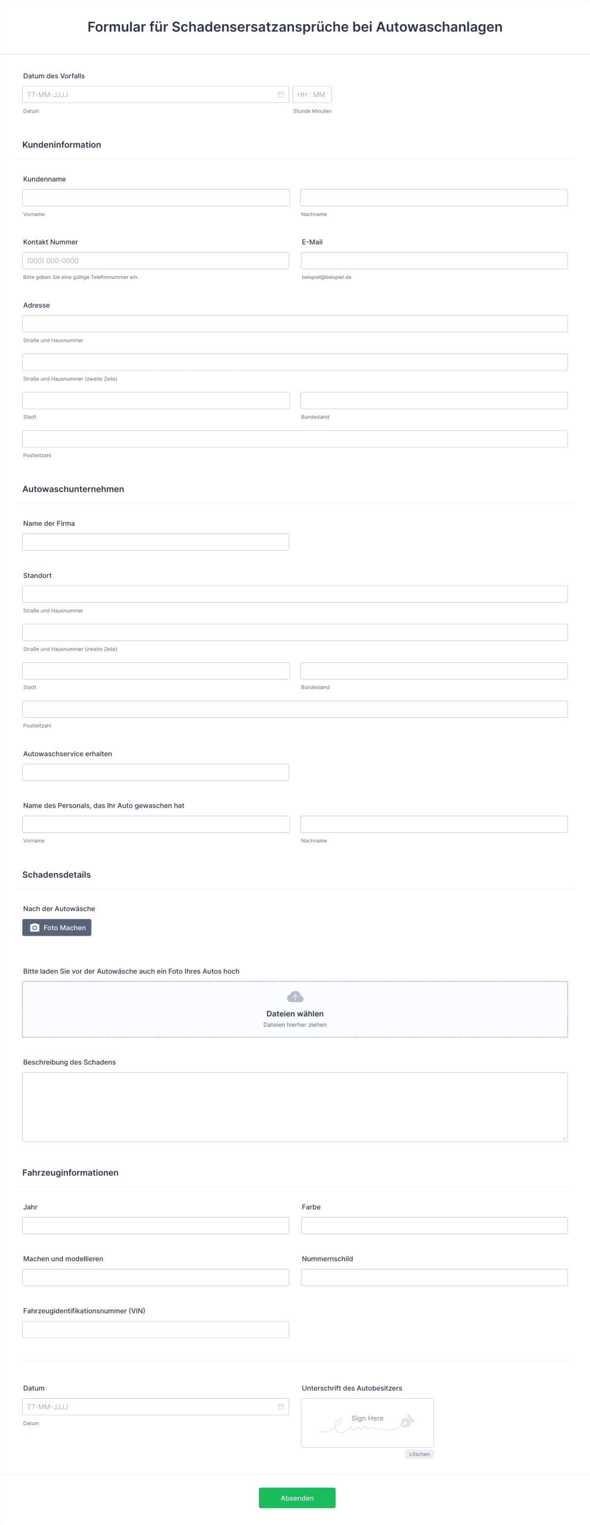 Formular für Schadensersatzansprüche bei Autowascha... Formularvorlage ...