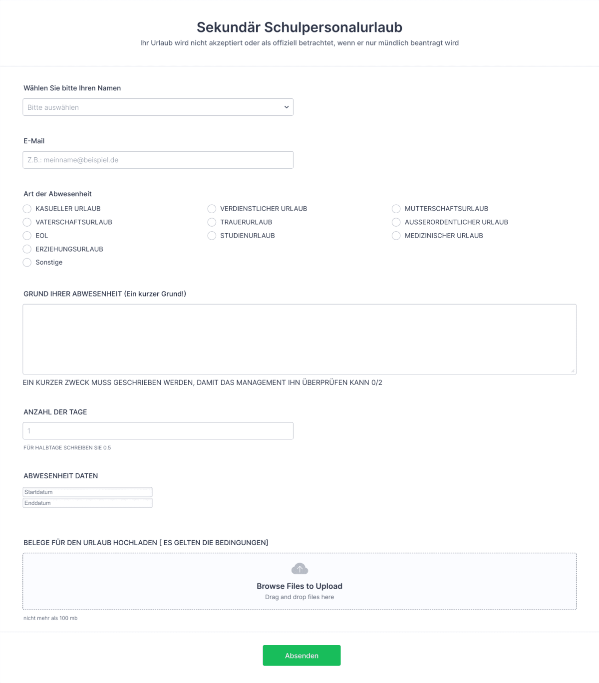 Formular für Schulpersonalurlaub Formularvorlage | Jotform