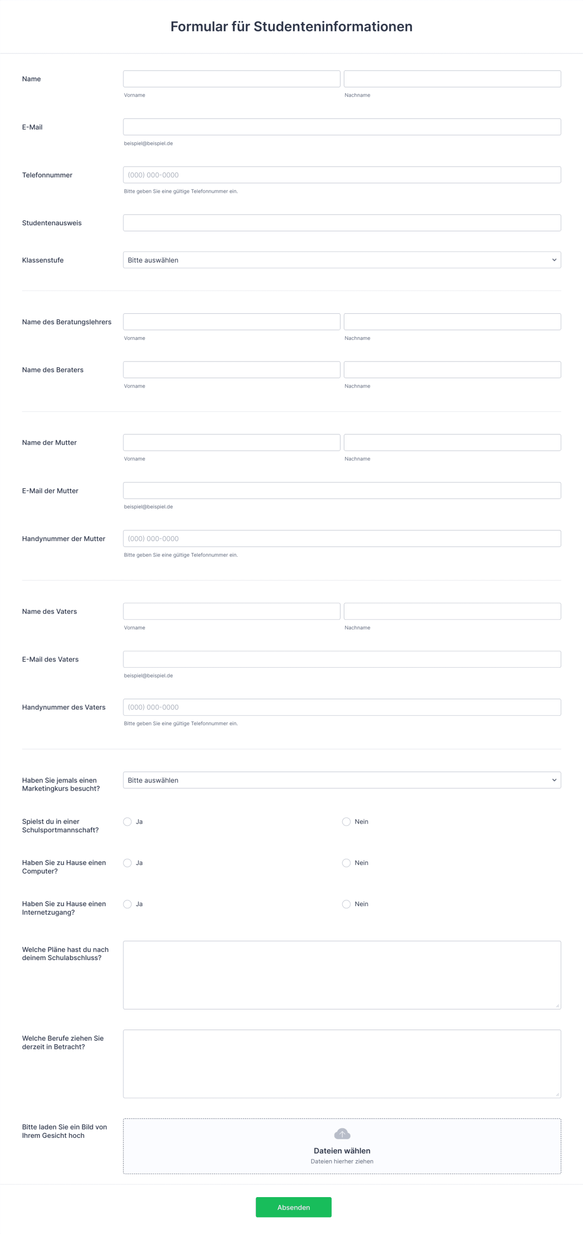 Formular für Studenteninformationen Formularvorlage | Jotform