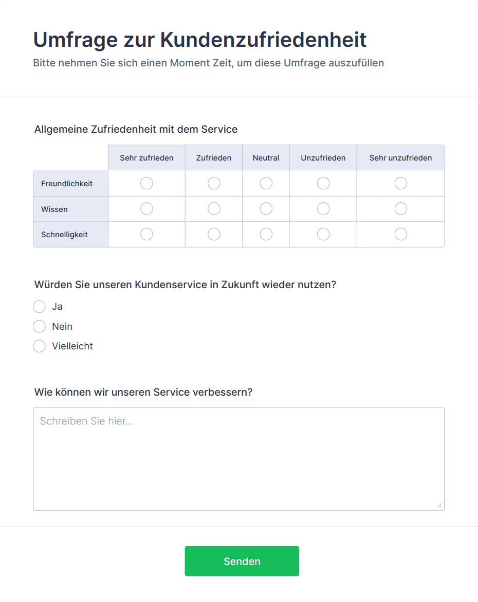 Formular für Umfrage zur Kundenzufriedenheit Formularvorlage | Jotform