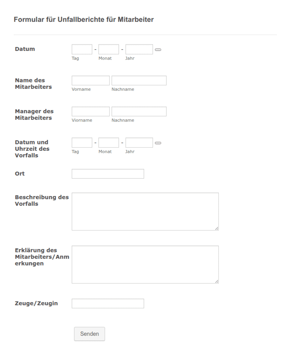Formular für Unfallberichte für Mitarbeiter Formularvorlage | Jotform