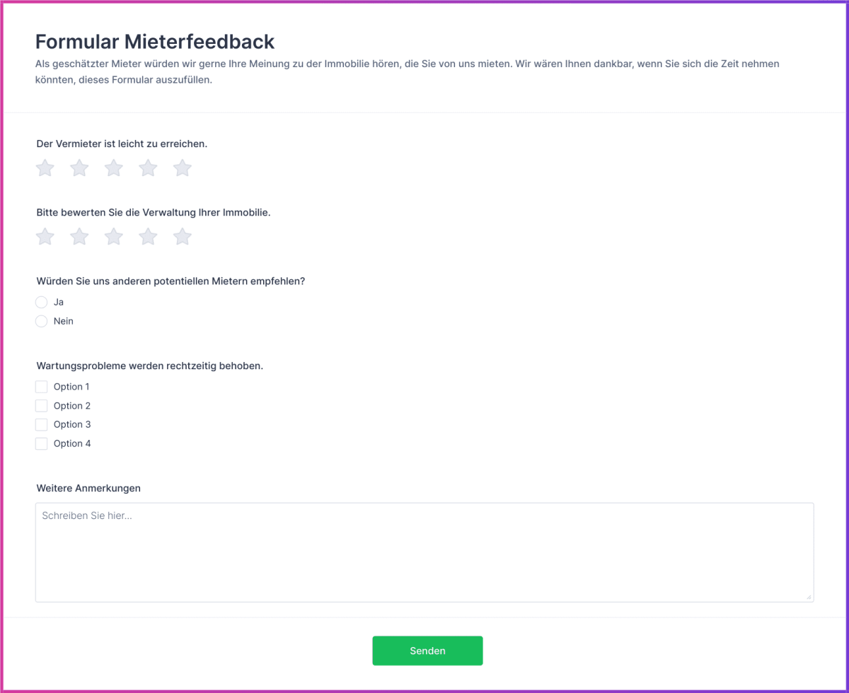 Formular Mieterfeedback Formularvorlage | Jotform