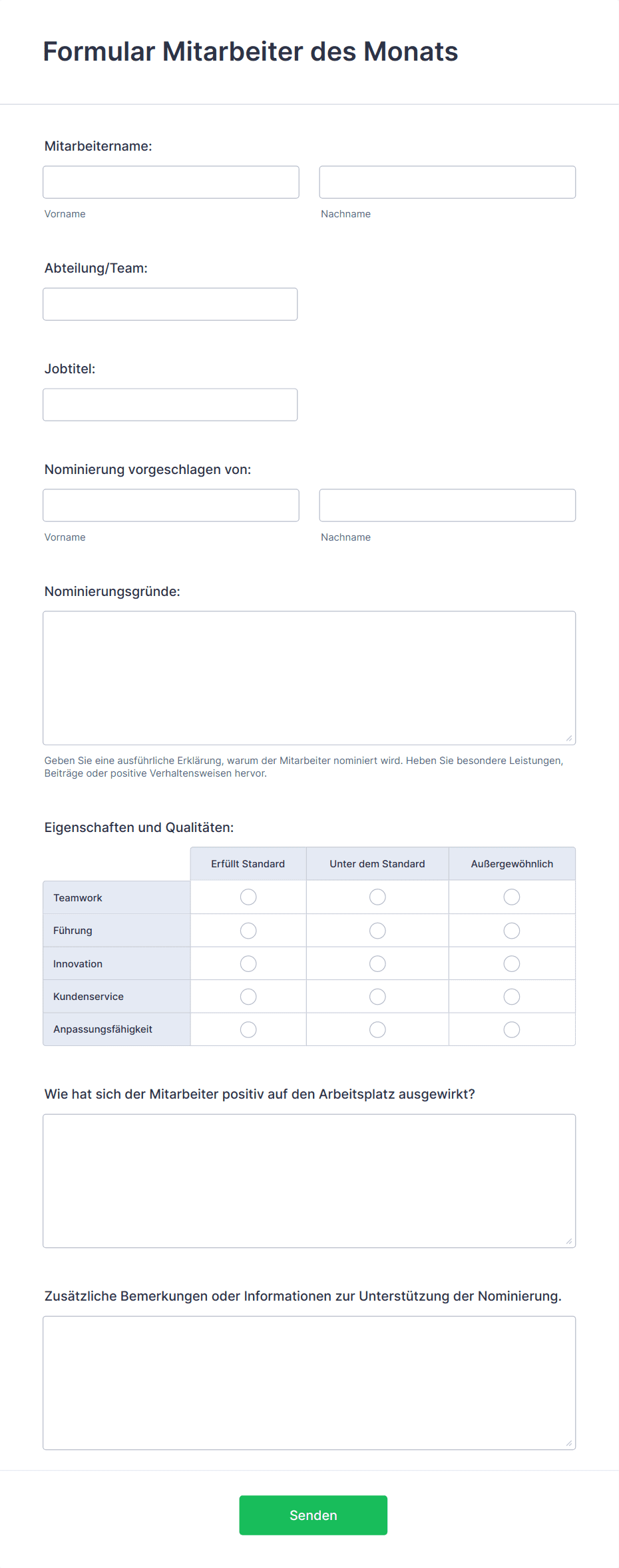 Formular Mitarbeiter des Monats Formularvorlage | Jotform