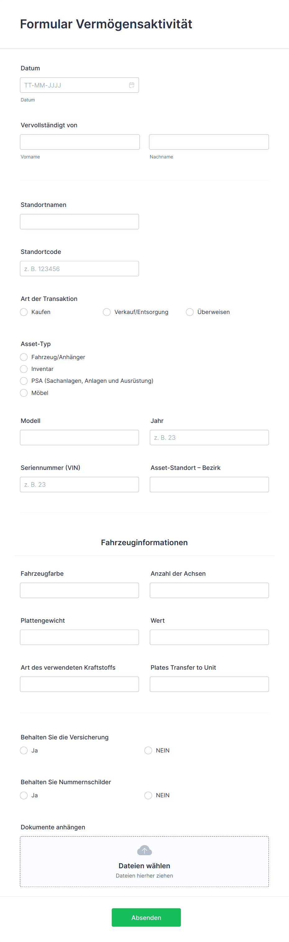 Formular Vermögensaktivität Formularvorlage | Jotform