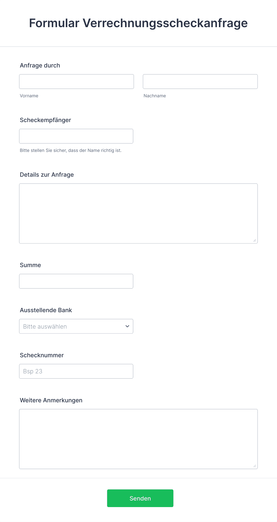 Formular Verrechnungsscheckanfrage Formularvorlage | Jotform