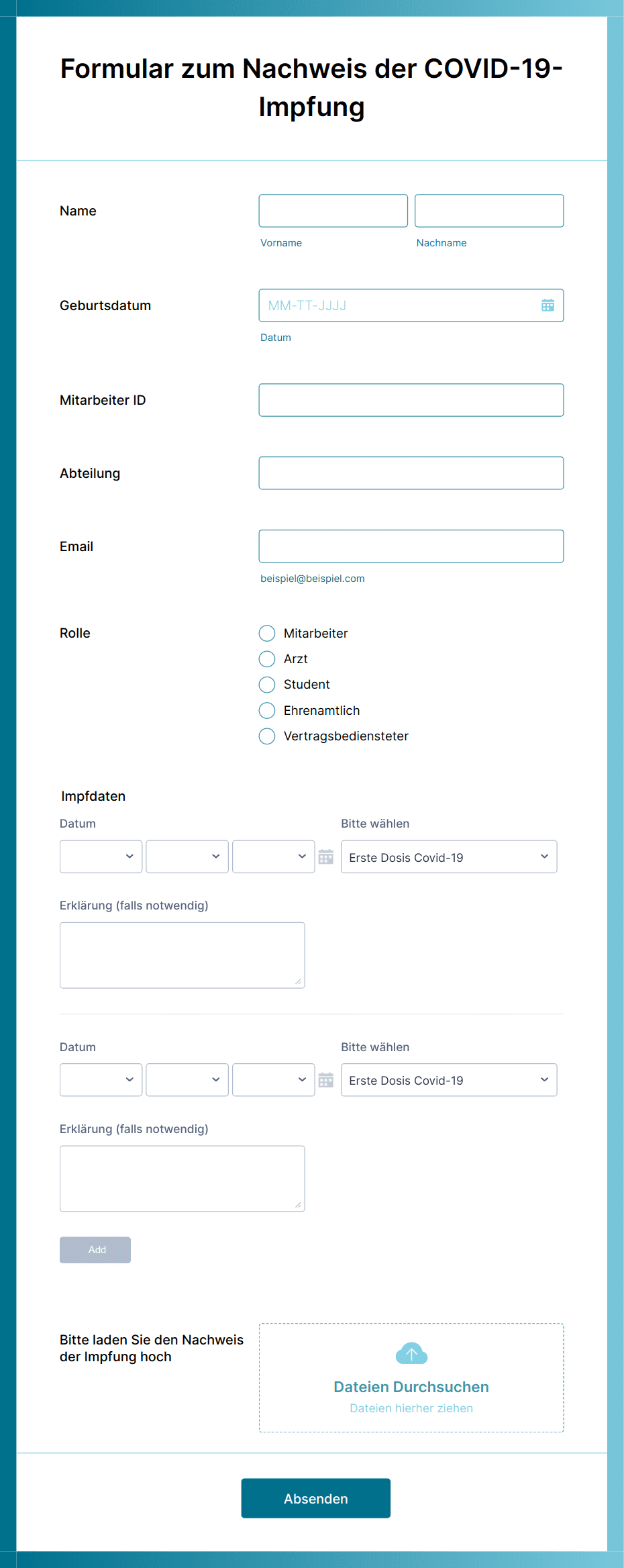 Formular zum Nachweis der COVID-19-Impfung Formularvorlage | Jotform
