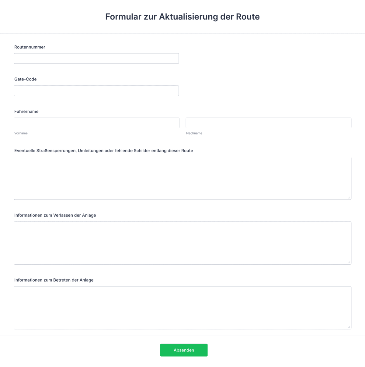 Formular zur Aktualisierung der Route Formularvorlage | Jotform