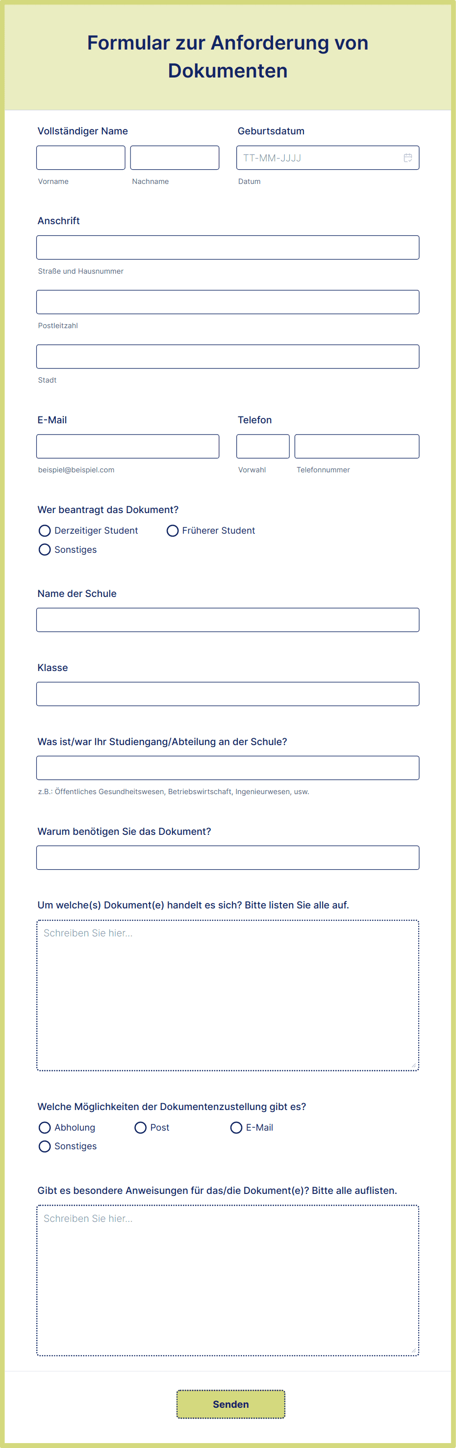 Formular zur Anforderung von Dokumenten Formularvorlage | Jotform