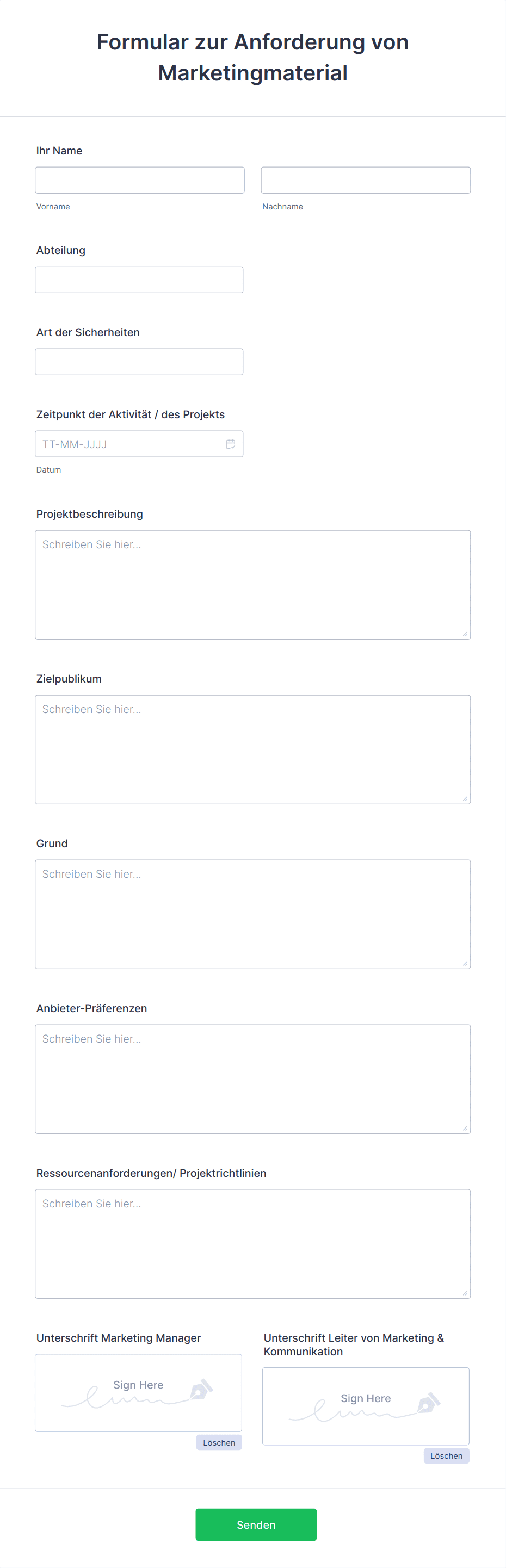 Formular zur Anforderung von Marketingmaterial Formularvorlage | Jotform