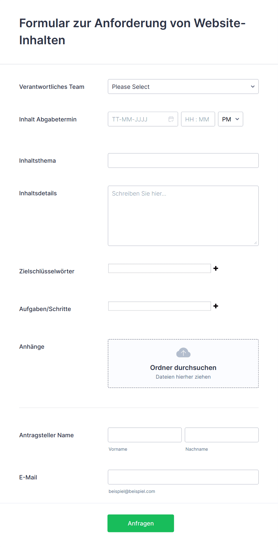 Formular zur Anforderung von Website-Inhalten Formularvorlage | Jotform