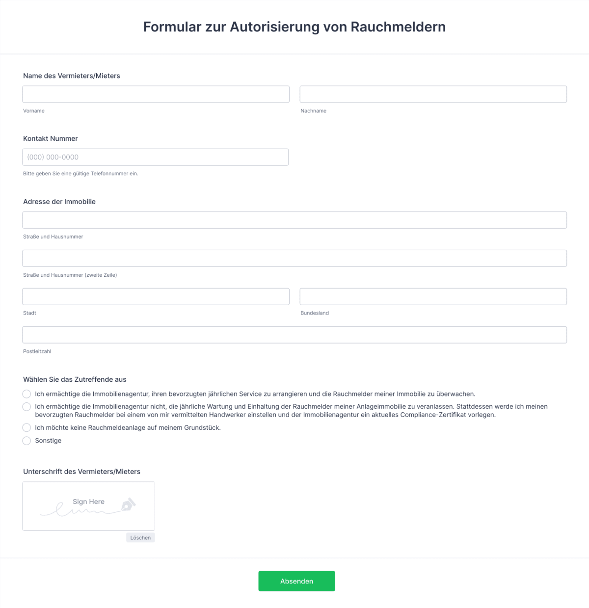 Formular zur Autorisierung von Rauchmeldern Formularvorlage | Jotform