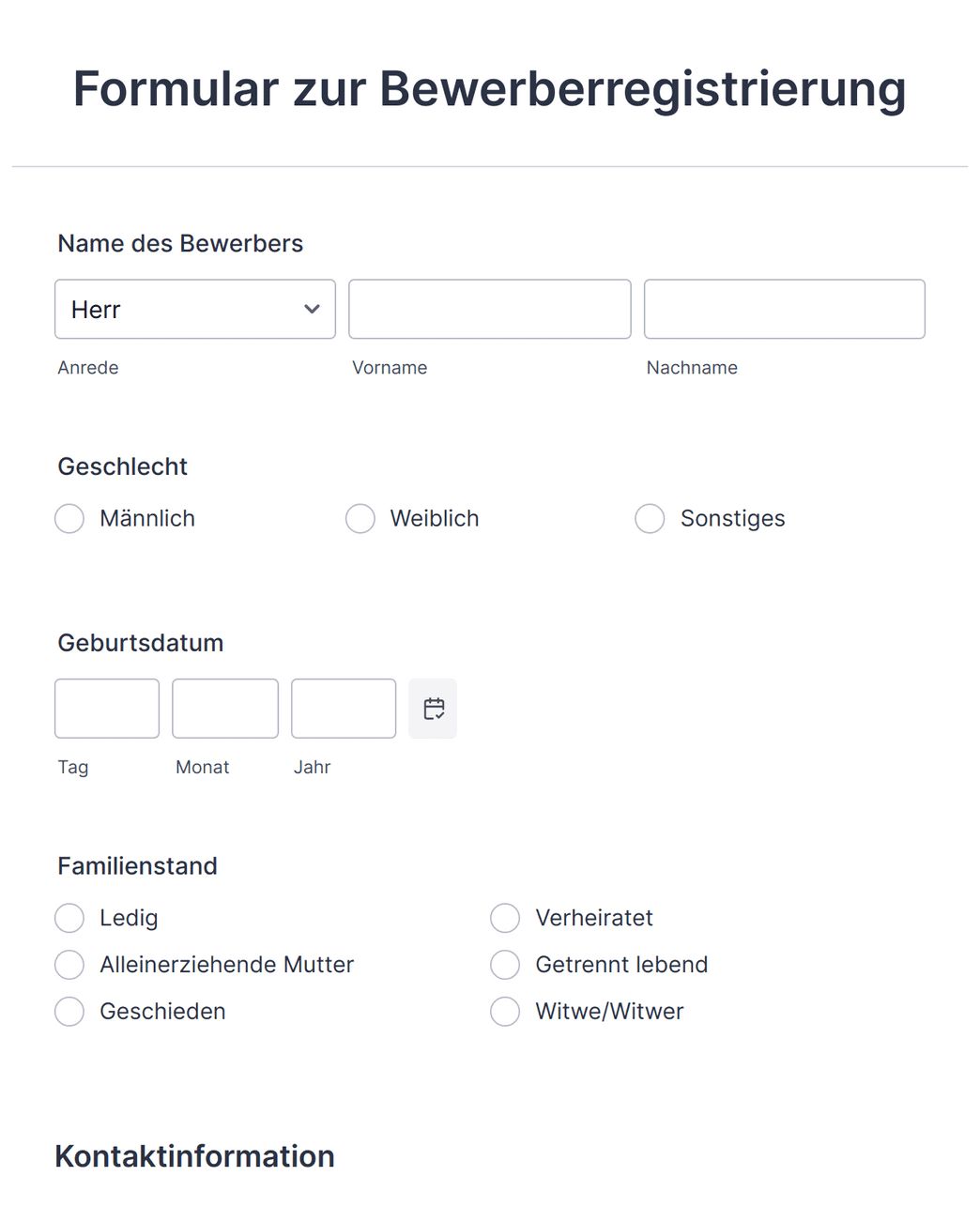 Formular zur Bewerberregistrierung Formularvorlage | Jotform