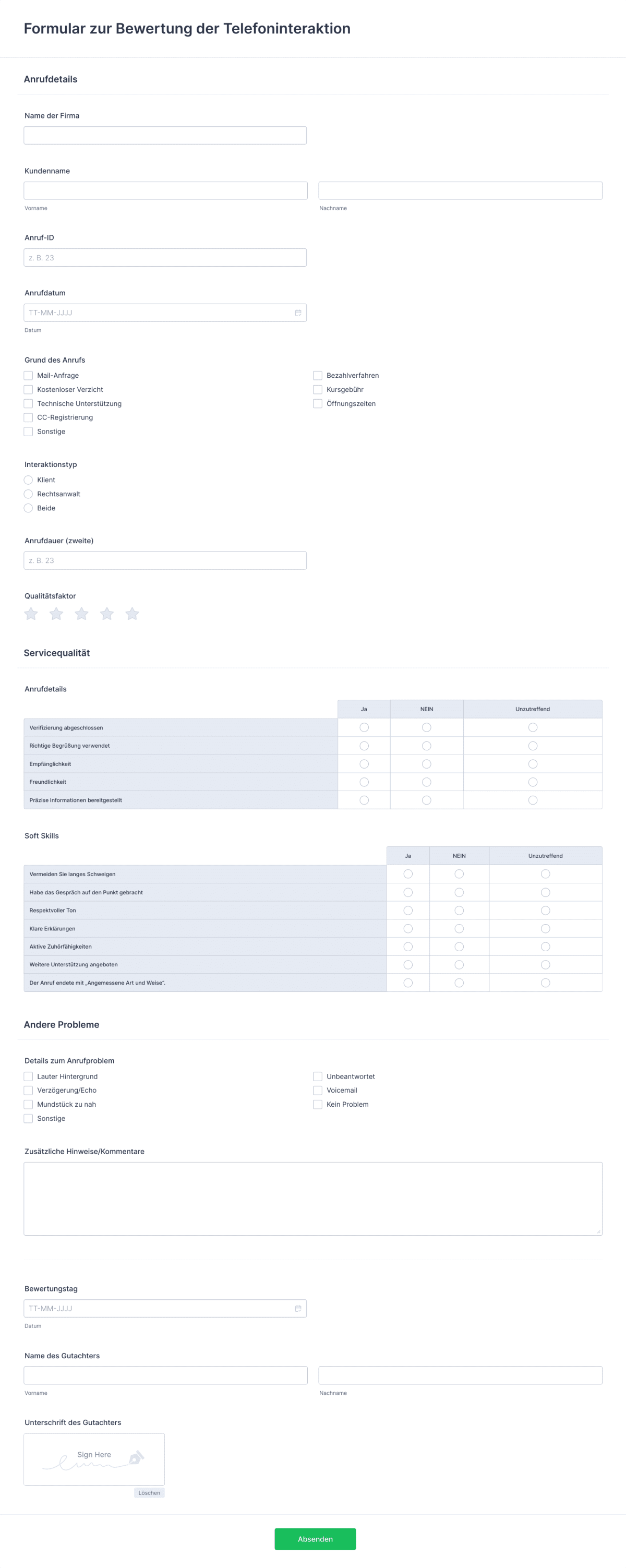 Formular zur Bewertung der Telefoninteraktion Formularvorlage | Jotform