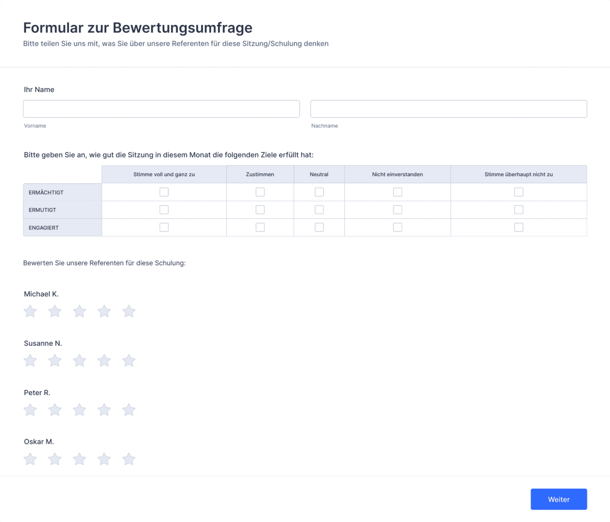 Formular zur Bewertungsumfrage Formularvorlage | Jotform